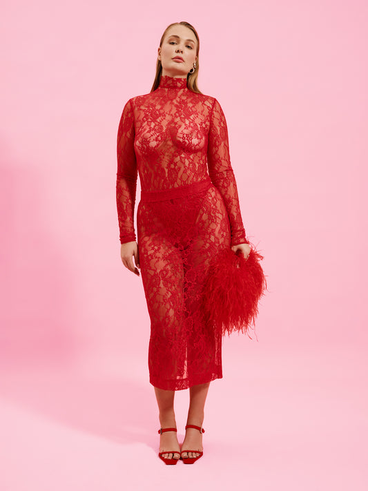 Bundle: Allure bodysuit in Red Lace + Allure skirt in Red Lace – CULTNAKED